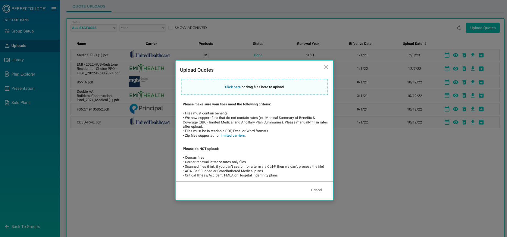 Uploading quotes – PerfectQuote